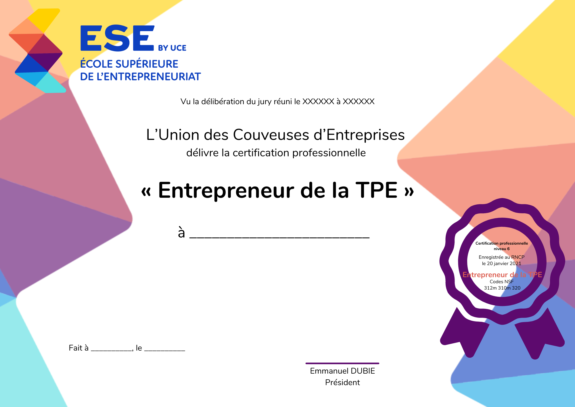 Entrepreneur De La TPE Est Une Certification Professionnelle De Niveau